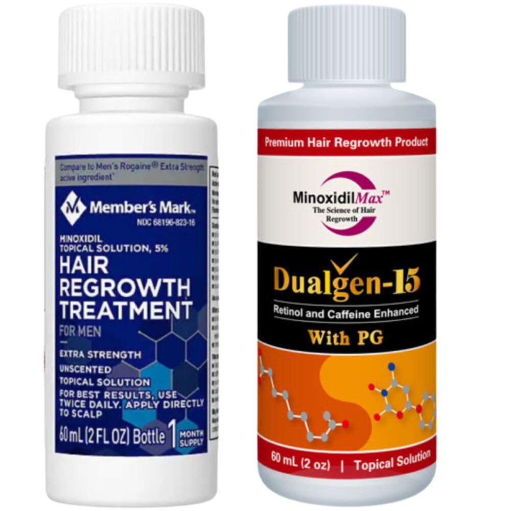 Minoxidil Dualgen 15% Cu PG, Minoxidil Member's Mark 5%, 2 Luni ...